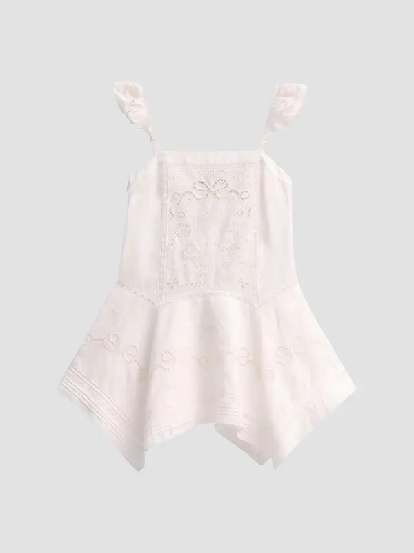 SELF-PORTRAIT Embroidered Linen-cotton Handkerchief Mini Dress