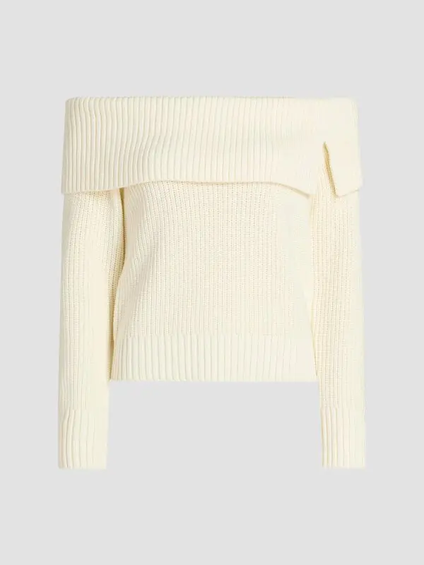 IF ONLY STUDIO Off-the-shoulder Rib-knit Cotton-wool Sweater - Ivory
