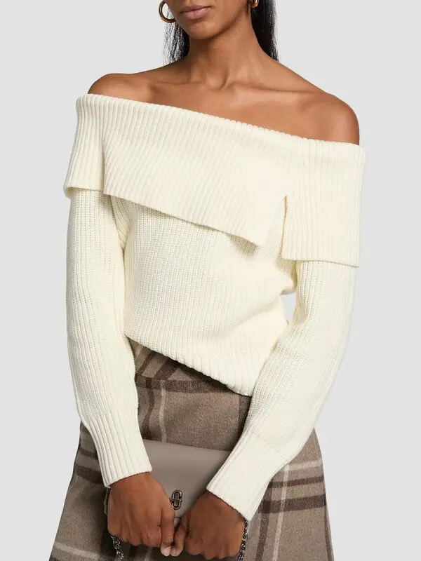 IF ONLY STUDIO Off-the-shoulder Rib-knit Cotton-wool Sweater - Ivory