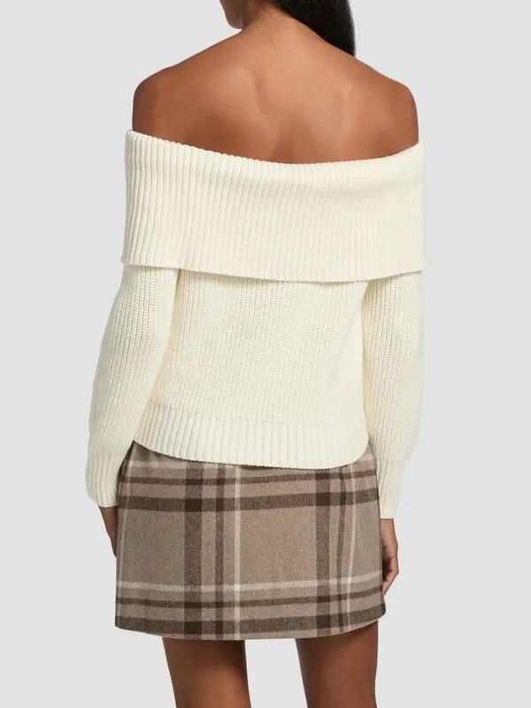IF ONLY STUDIO Off-the-shoulder Rib-knit Cotton-wool Sweater - Ivory