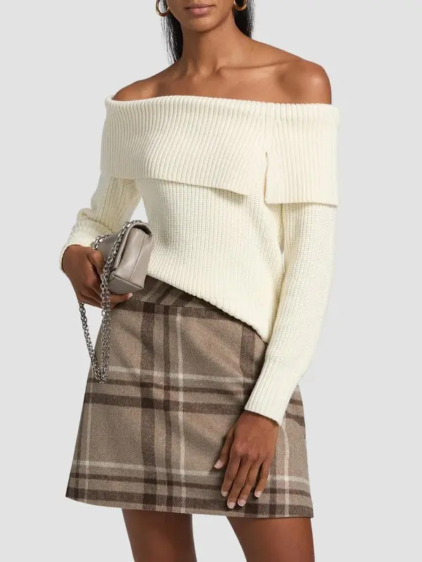 IF ONLY STUDIO Off-the-shoulder Rib-knit Cotton-wool Sweater - Ivory