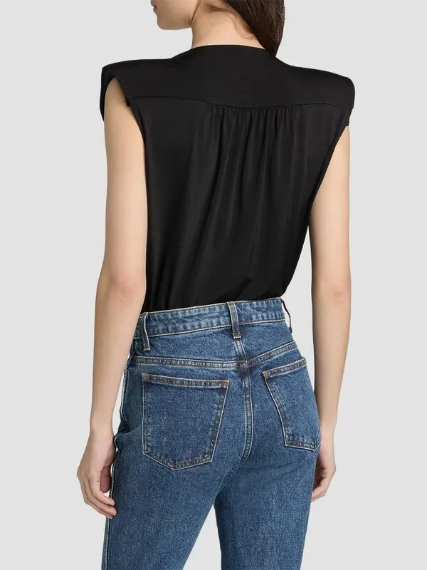 L'Agence Akari Draped Shoulder Pad Bodysuit