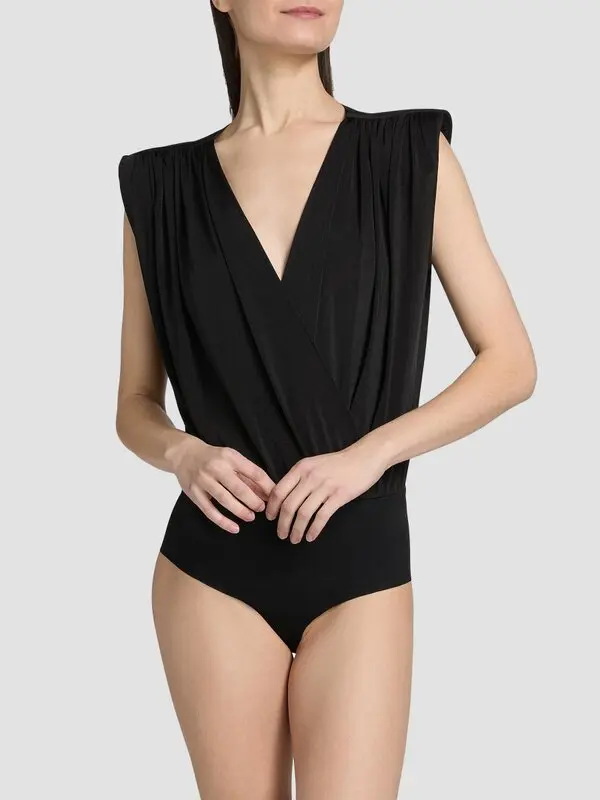 L'Agence Akari Draped Shoulder Pad Bodysuit