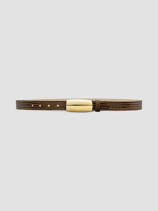 L'Agence Marlowe Lizard-embossed Leather Belt - Cognac Lizard