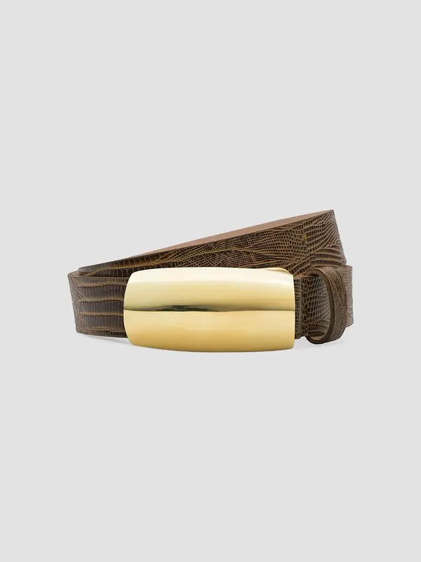 L'Agence Marlowe Lizard-embossed Leather Belt - Cognac Lizard