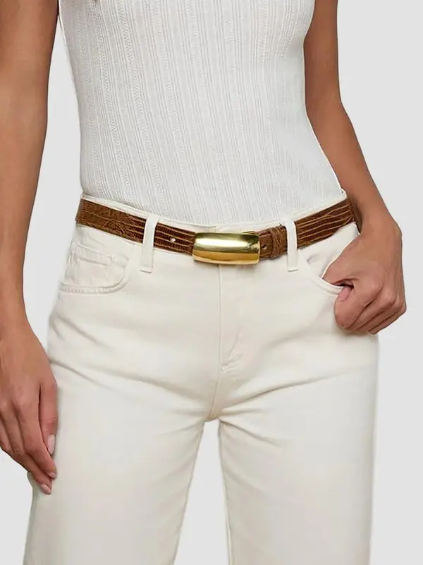 L'Agence Marlowe Lizard-embossed Leather Belt - Cognac Lizard