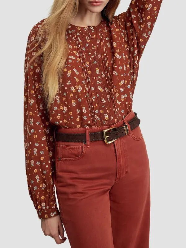 Veronica Beard Lollie Floral Pintuck Blouse
