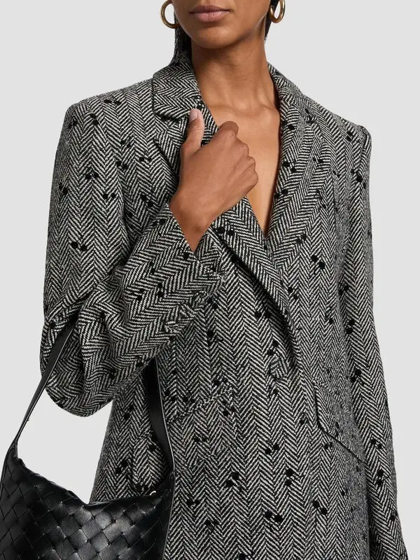 IF ONLY STUDIO The Shaped Herringbone Embroidered Wool-blend Blazer