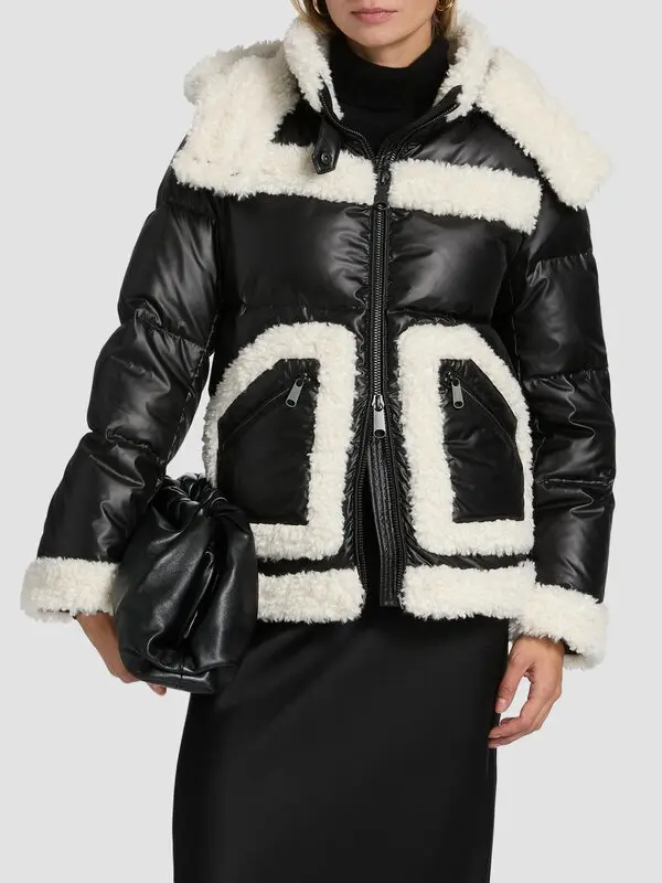 MERCER COLLECTIVE Faux-shearling-trim Down Puffer Coat - Black
