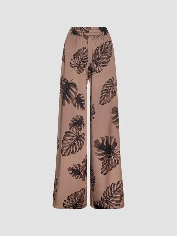 L'Agence Lillian Leaf-print Satin Wide Leg Pants