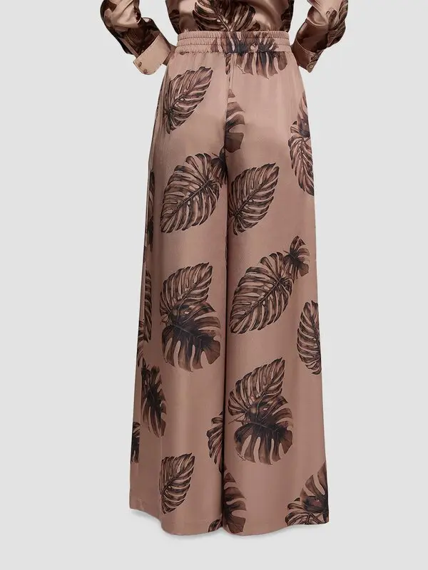 L'Agence Lillian Leaf-print Satin Wide Leg Pants