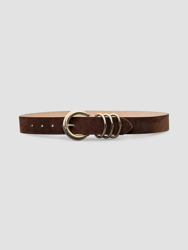 L'Agence Two-tone Buckle Suede Belt - Chocolate
