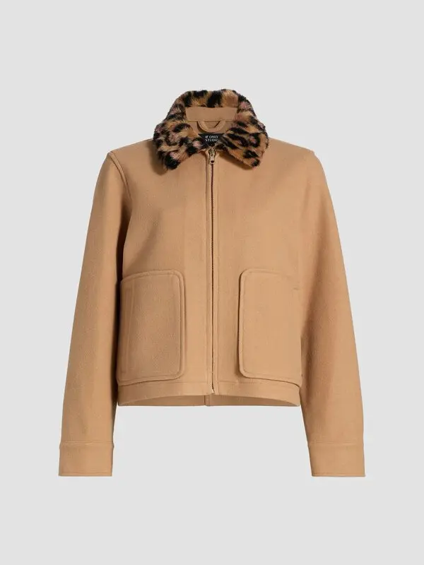 IF ONLY STUDIO Leopard-print Collar Faux-wool Jacket