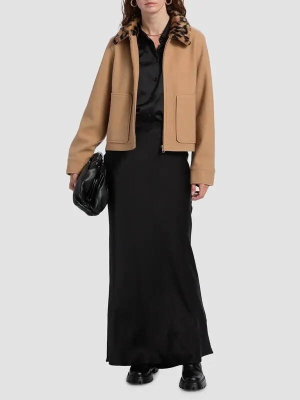 IF ONLY STUDIO Leopard-print Collar Faux-wool Jacket