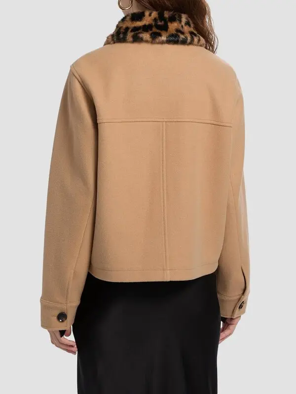 IF ONLY STUDIO Leopard-print Collar Faux-wool Jacket