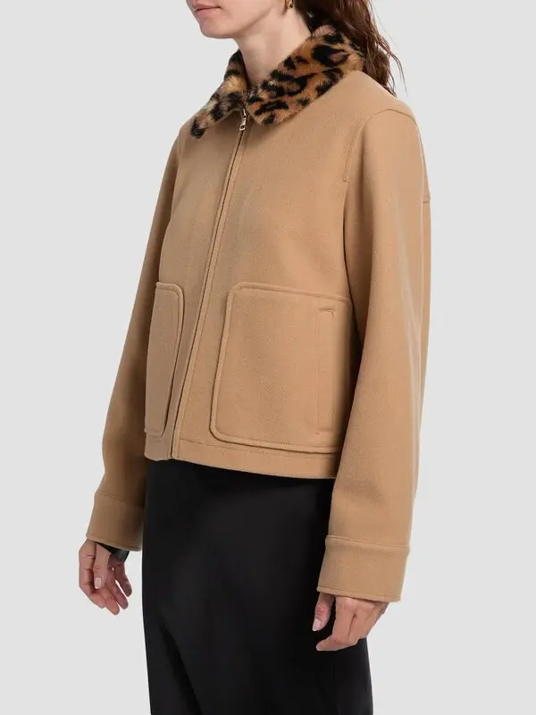 IF ONLY STUDIO Leopard-print Collar Faux-wool Jacket