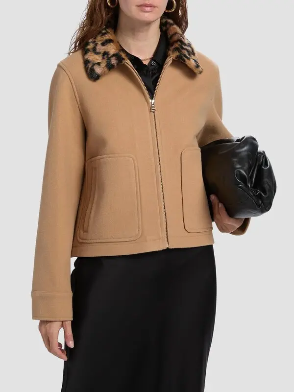IF ONLY STUDIO Leopard-print Collar Faux-wool Jacket