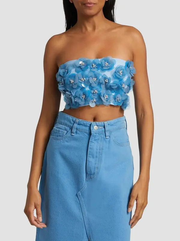 MARIANDREE GAITAN Emily Embellished Flower Bandeau Crop Top
