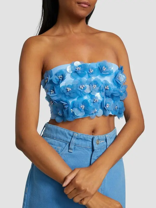 MARIANDREE GAITAN Emily Embellished Flower Bandeau Crop Top