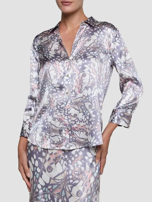 L'Agence Dani Butterfly-print Silk Button-front Shirt
