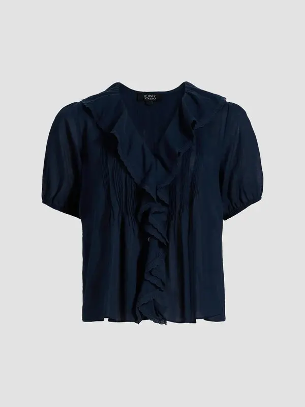 IF ONLY STUDIO Cotton Ruffled Top - Navy