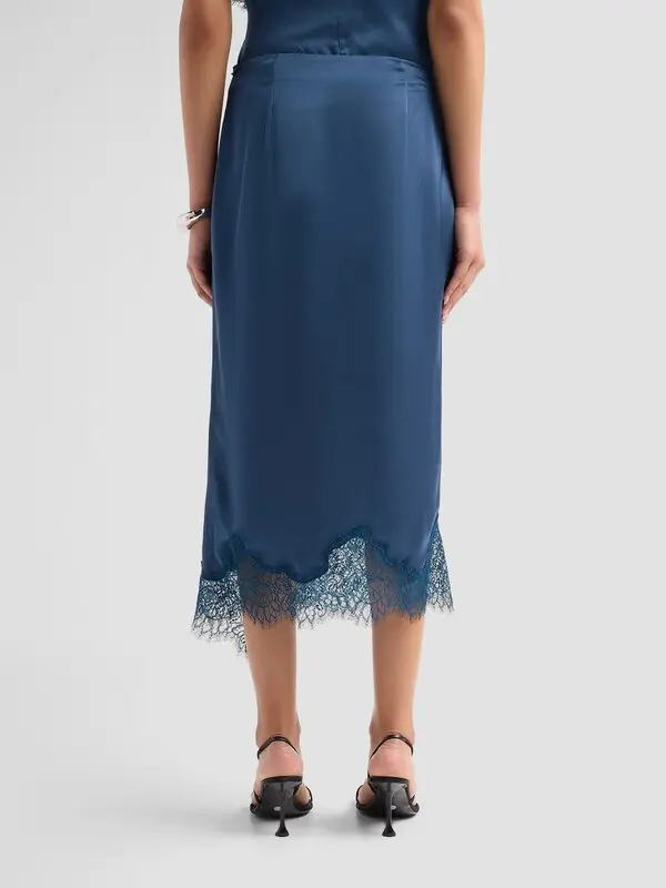 A.L.C. Bree Satin Lace-trimmed Midi Skirt