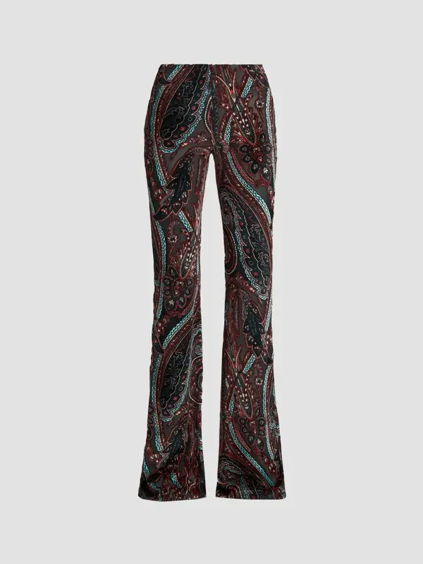 Etro Velvet Paisley Sheer Kick Flare Leggings - Multi