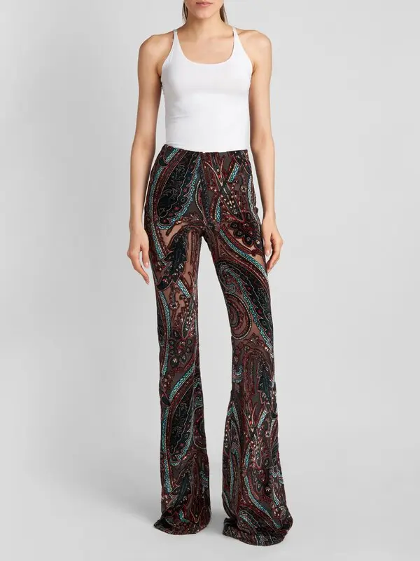 Etro Velvet Paisley Sheer Kick Flare Leggings