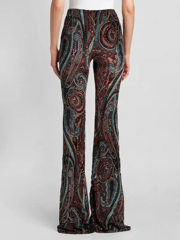 Etro Velvet Paisley Sheer Kick Flare Leggings