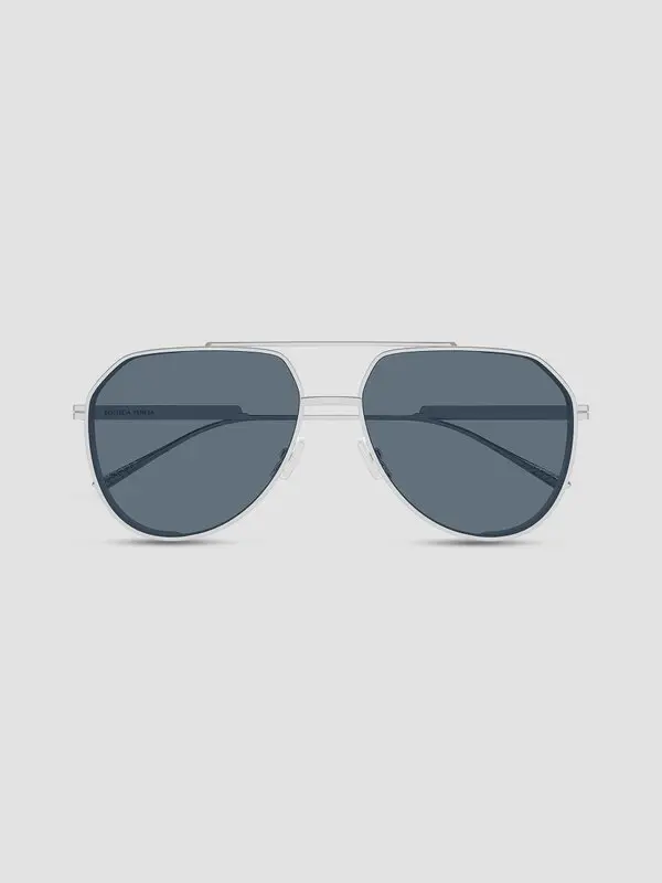 Bottega Veneta Light Ribbon 60mm Pilot Metal Sunglasses - Silver Blue