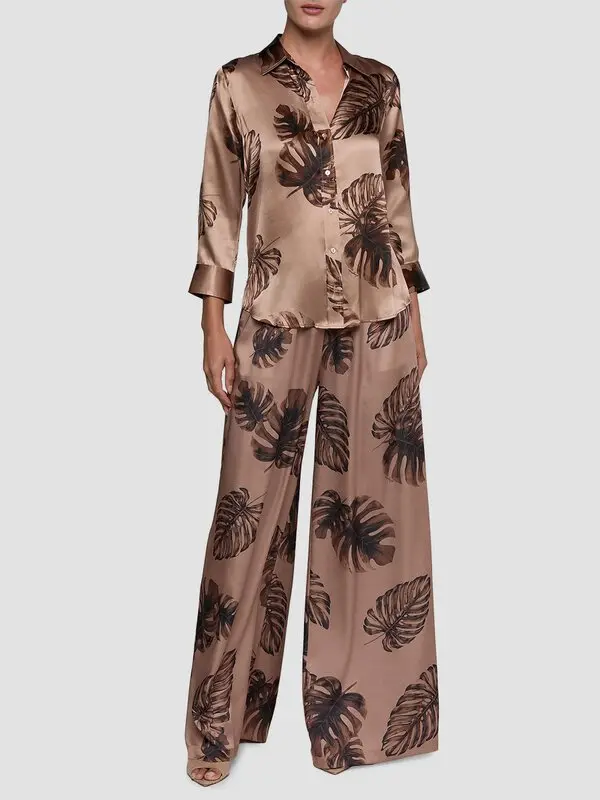 L'Agence Dani Floral Silk Shirt - Hazelnut Multi Large