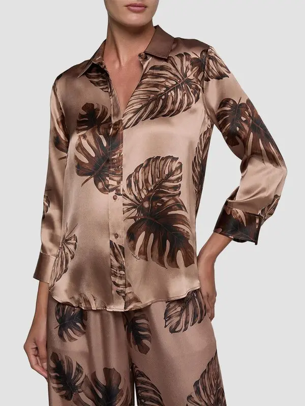L'Agence Dani Floral Silk Shirt - Hazelnut Multi Large