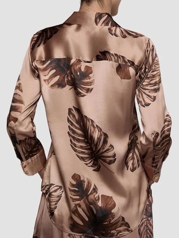 L'Agence Dani Floral Silk Shirt - Hazelnut Multi Large