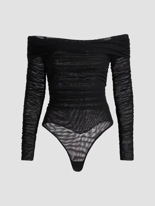 L'Agence Poppie Gathered Off-the-shoulder Bodysuit