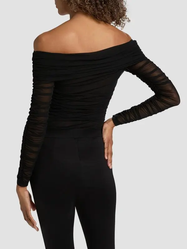 L'Agence Poppie Gathered Off-the-shoulder Bodysuit