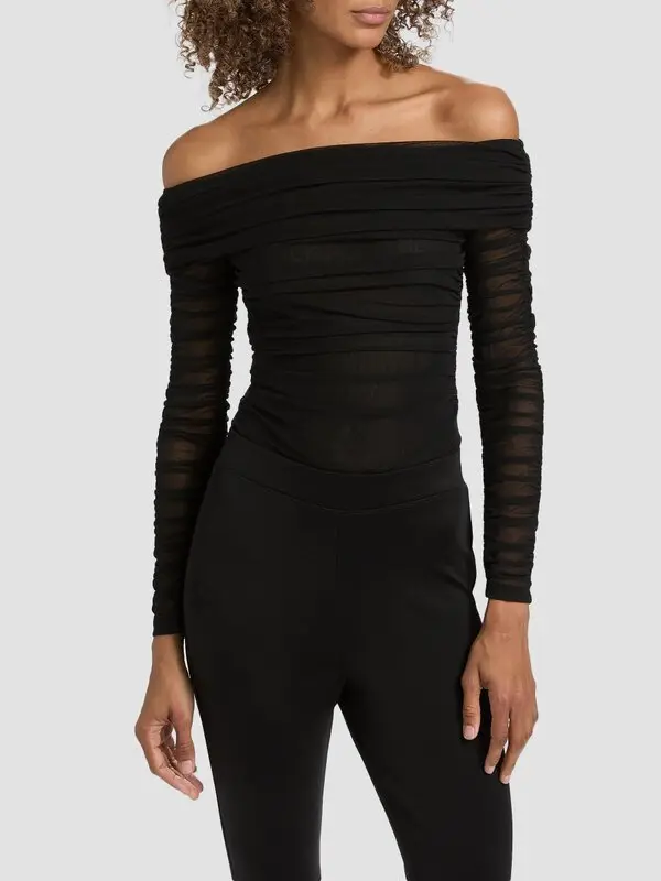 L'Agence Poppie Gathered Off-the-shoulder Bodysuit