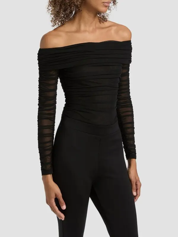 L'Agence Poppie Gathered Off-the-shoulder Bodysuit
