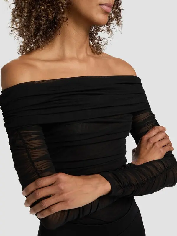 L'Agence Poppie Gathered Off-the-shoulder Bodysuit