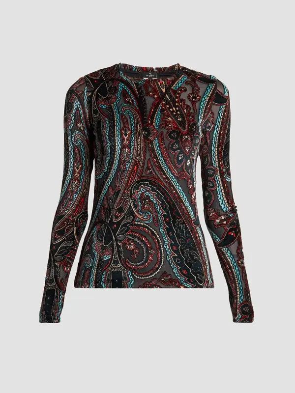 Etro Velvet Paisley Sheer Top