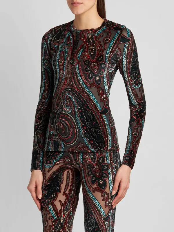 Etro Velvet Paisley Sheer Top