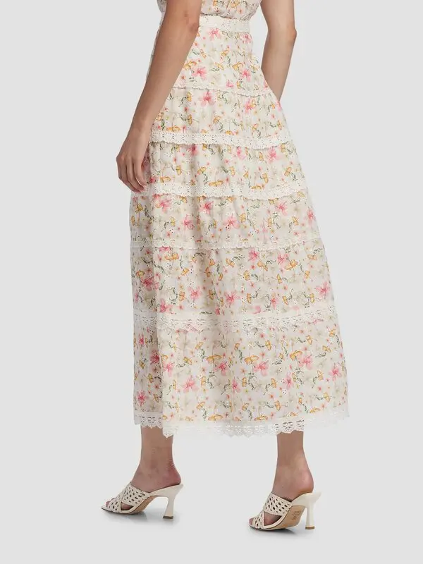 IF ONLY STUDIO Floral Crochet-trim Midi-skirt