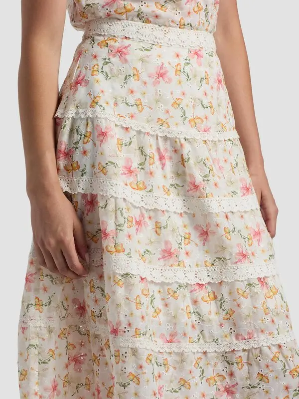 IF ONLY STUDIO Floral Crochet-trim Midi-skirt