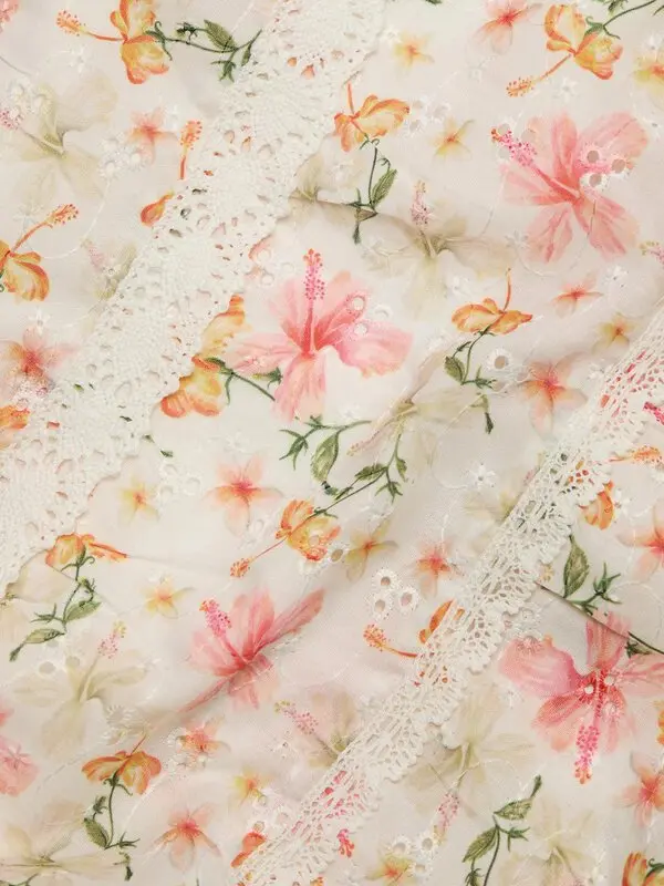 IF ONLY STUDIO Floral Crochet-trim Midi-skirt