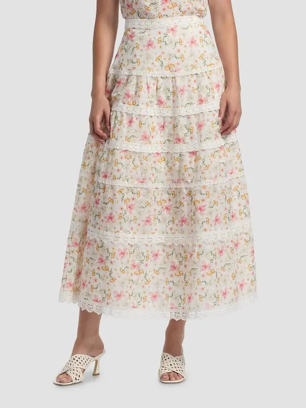 IF ONLY STUDIO Floral Crochet-trim Midi-skirt
