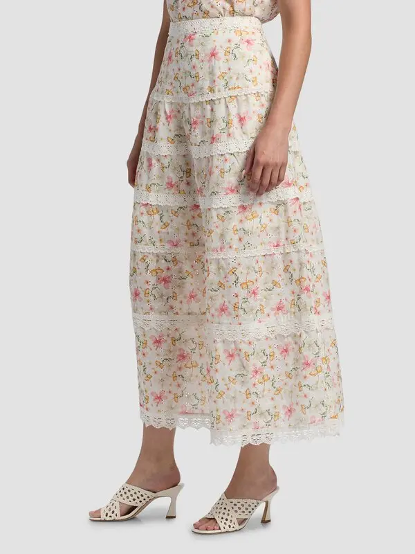IF ONLY STUDIO Floral Crochet-trim Midi-skirt