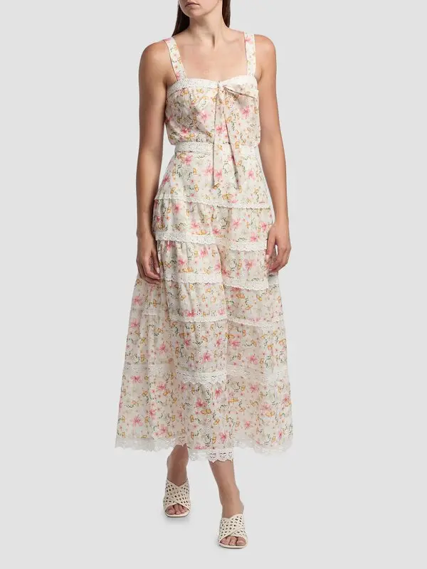 IF ONLY STUDIO Floral Crochet-trim Midi-skirt