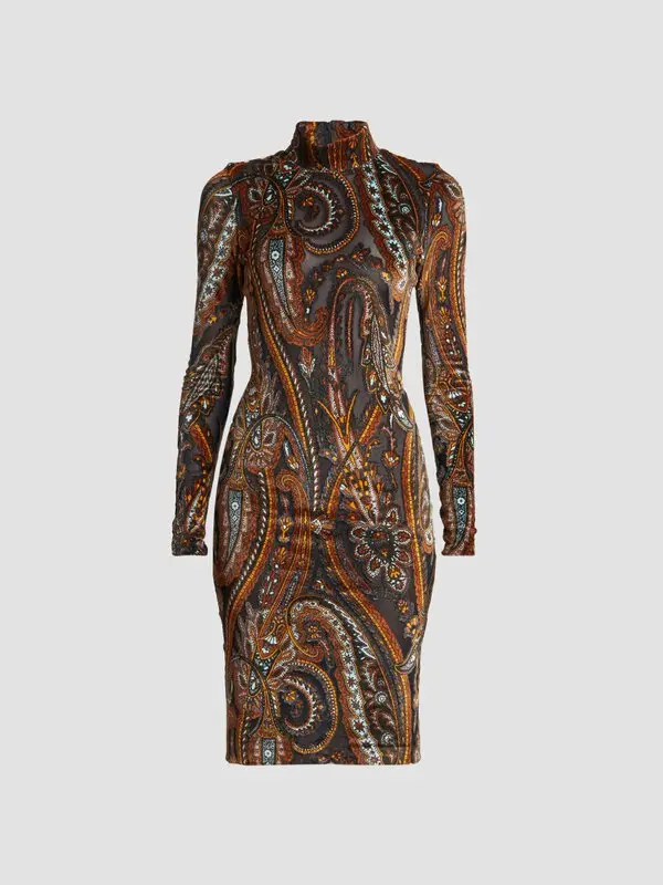 Etro Velvet Paisley Sheer Knee-length Dress - Multi