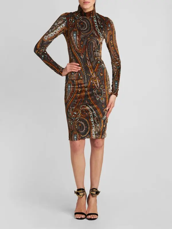 Etro Velvet Paisley Sheer Knee-length Dress - Multi