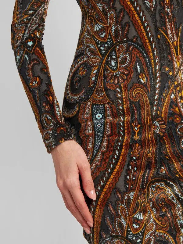 Etro Velvet Paisley Sheer Knee-length Dress - Multi