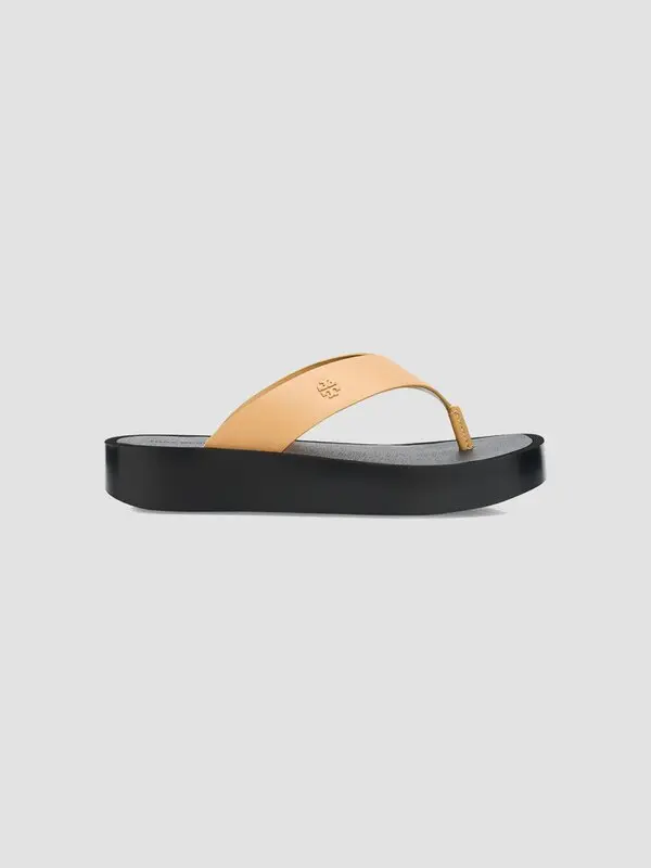 Tory Burch Logo-medallion Leather Platform Flip-flops - Tan